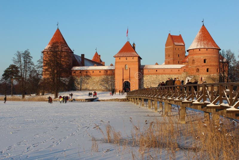 Trakai Castle in winter editorial stock photo. Image of building - 64537078