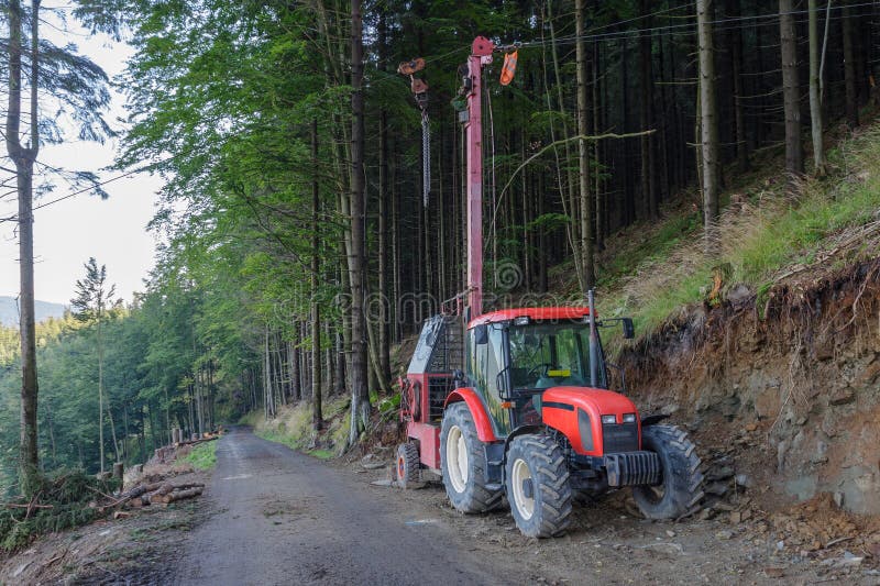 Traktor and Forest Cableway for Timber Concentration Uphill, Downhill ...