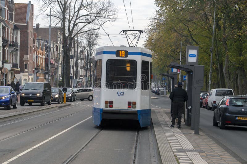 Tram 19 at the Middenweg Street Early in the Morning at Amsterdam the ...