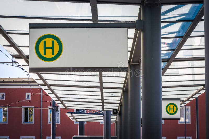 Tram stop sign in Germany stock photo. Image of station - 287423904