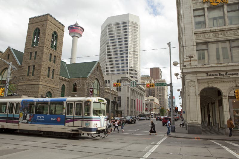 A tram in Calgary, Canada editorial stock photo. Image of center - 42946423
