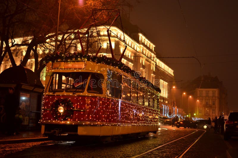 Tram with Christmas Light Decoration Editorial Stock Image - Image of ...
