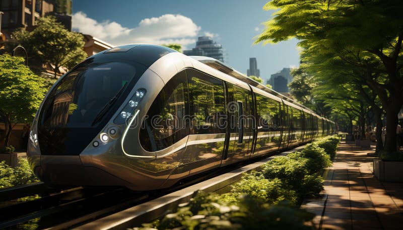 Tram in the City Train on the Railway Train in the City Stock ...