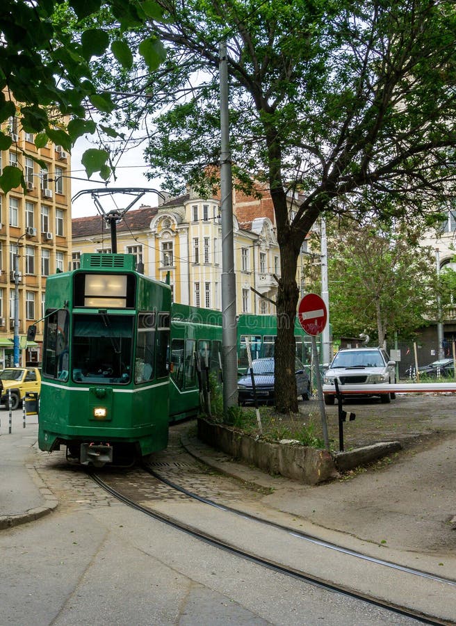 Tram Way Crossing Intersection with Passing Tram Stock Photo - Image of ...