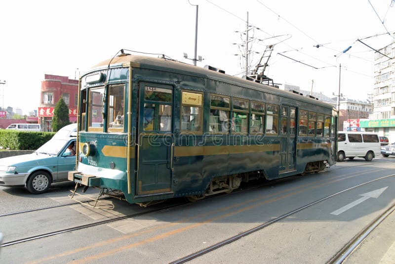 Tram at Dalian station editorial photo. Image of railroad - 46734516