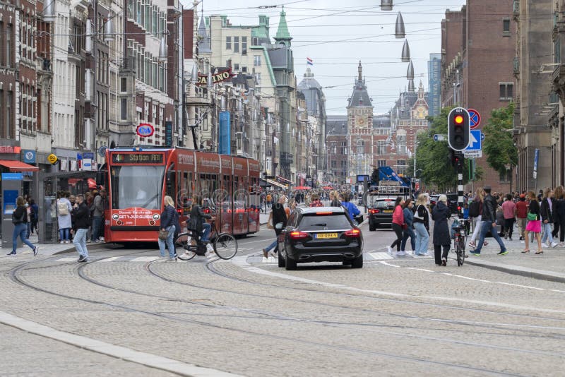 Tram 4 at the Damrak Street at Amsterdam the Netherlands 18-8-2-2021 ...