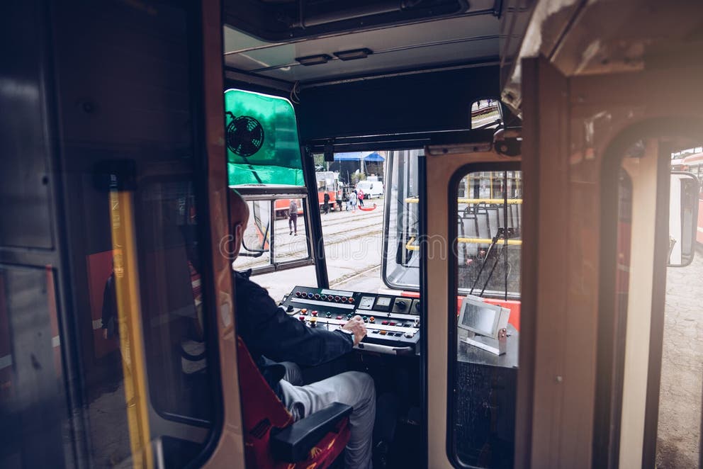 Tram Driver Runs the Tram. Transport Stock Photo - Image of railway ...