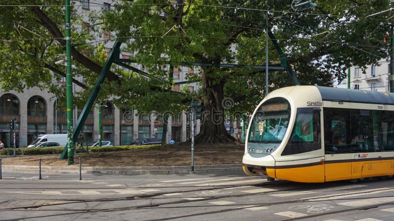 A Tram Driving Along the Street of Milan Editorial Stock Photo - Image ...