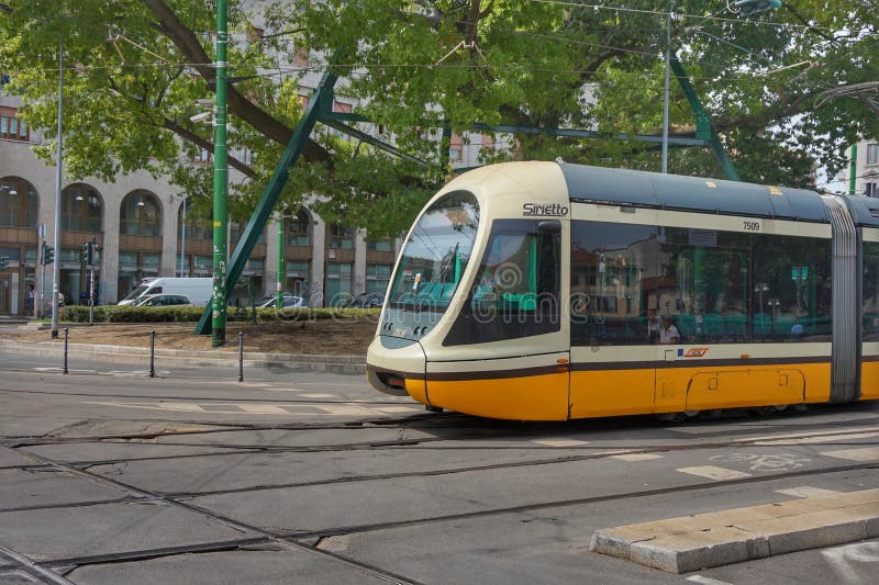 A Tram Driving Along the Street of Milan Editorial Image - Image of ...