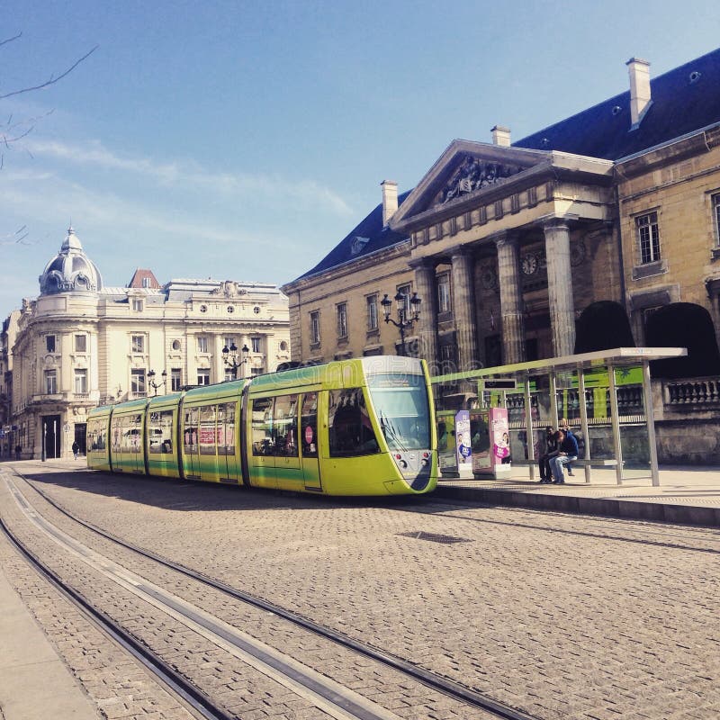 Tram at the French city editorial photography. Image of green - 54315197