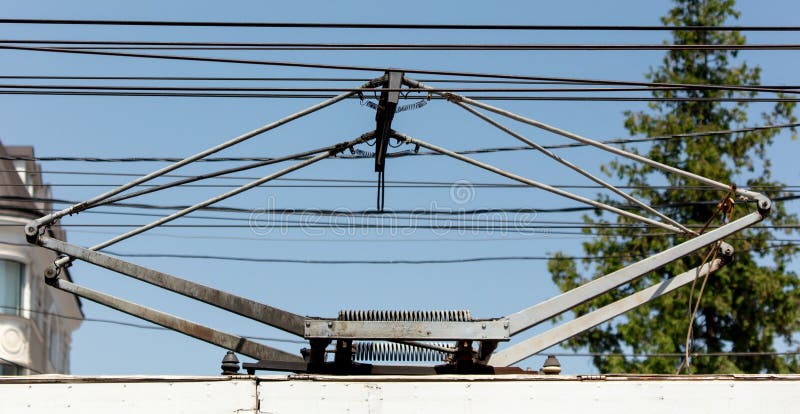 Tram Horns on the Wires. Close-up Stock Image - Image of wire, public ...