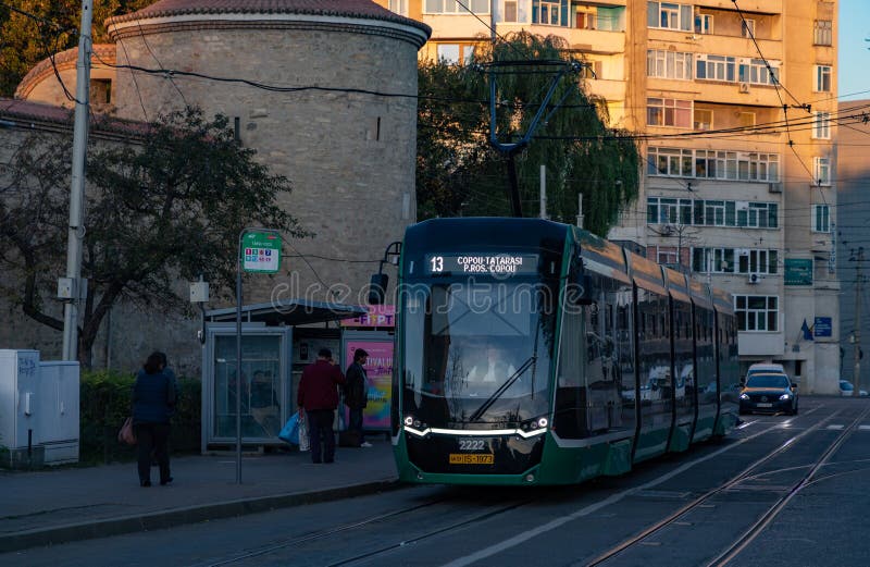 Tram in Iasi at Sunset editorial image. Image of sunset - 263953145
