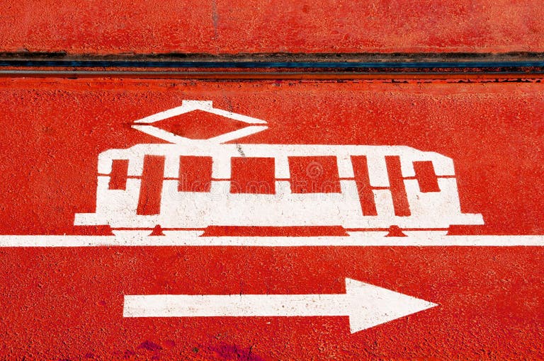 Tram lane sign stock image. Image of segregated, path - 18028431