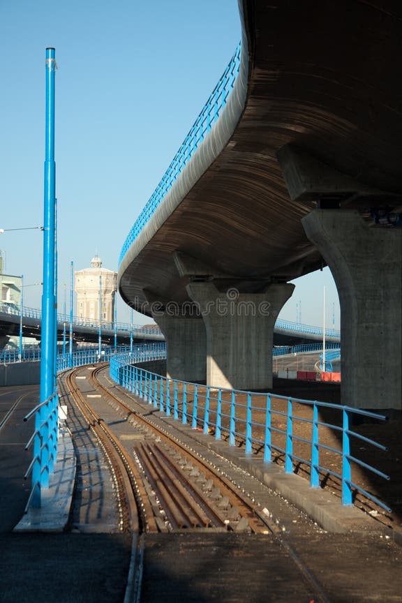 Tram Line Splitting To Get Over a Bridge Stock Image - Image of ...
