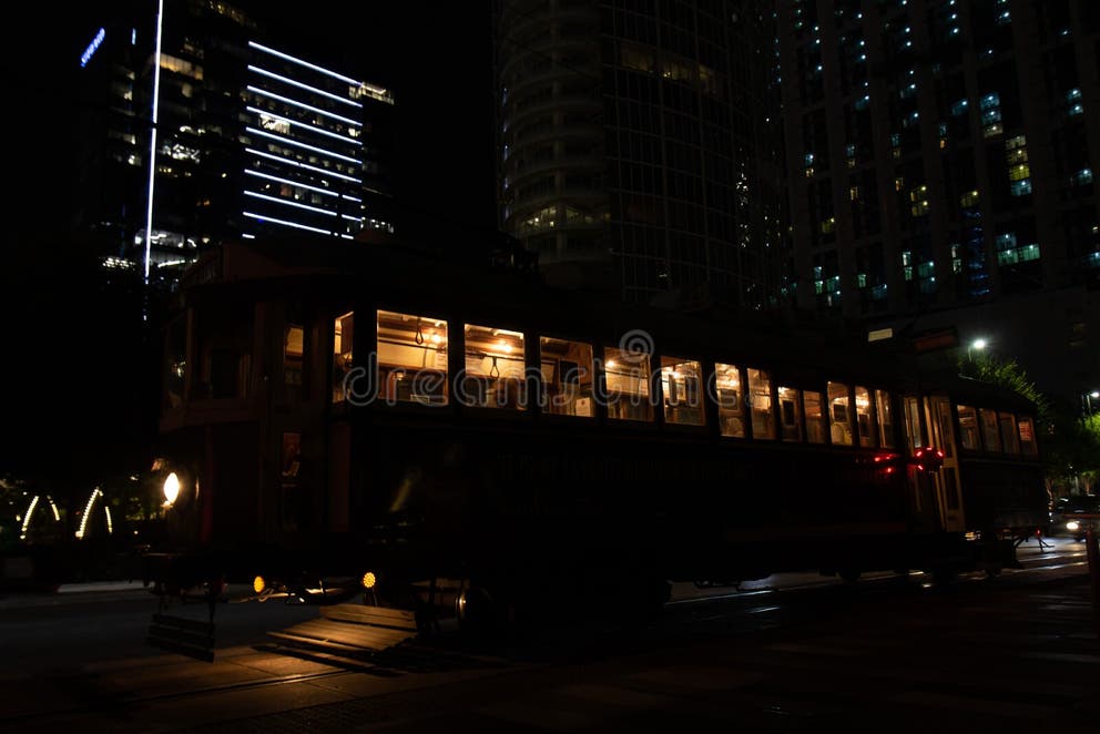 Tram Night Ride in Dallas Downtown Editorial Stock Image - Image of ...