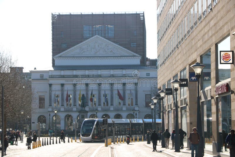 The Tram and the Opera of Liege Which Cross Under a Landscape Editorial ...