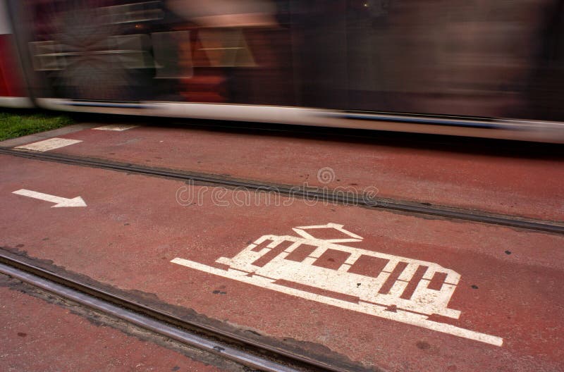 Tram Passing Speed Along the Crosswalk Stock Image - Image of rail ...