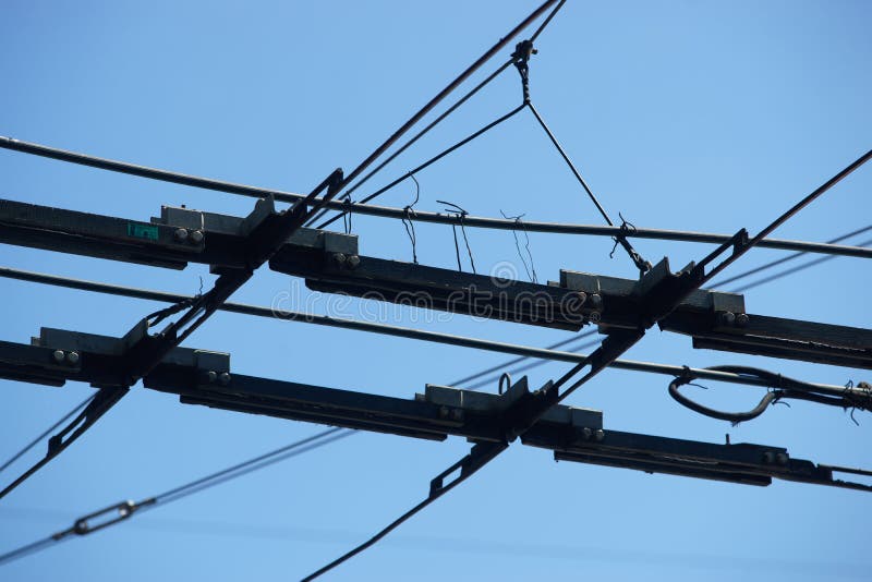Tram power lines editorial photography. Image of intersection - 247371502