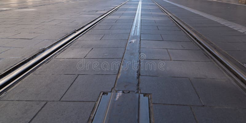 Tram Rail Urban View Panoramic Tramway Path in City Center in Web ...