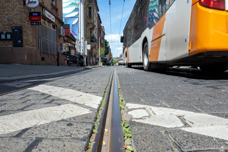 Tram Rail from a Worm& X27;s Eye View Editorial Photo - Image of line ...