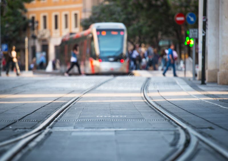 Tram and rails stock photo. Image of track, traffic, cobble - 47853280