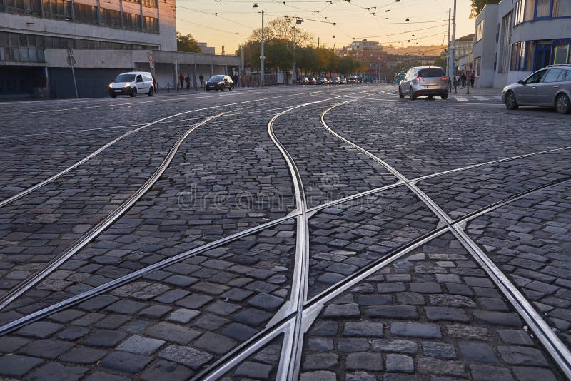 Tram Rails Old Urban Street Stock Photo - Image of empty, railway ...