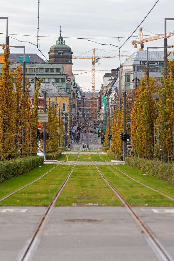Tram Rails Oslo stock photo. Image of green, trees, public - 159848580