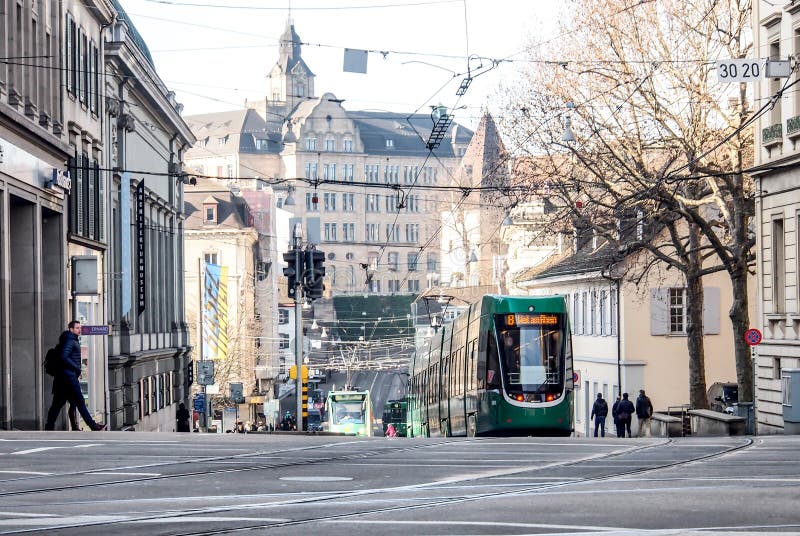 Tram on Service in Basel, Switzerland Editorial Stock Photo - Image of ...