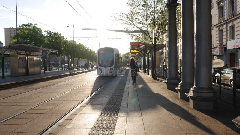 Tram station editorial photo. Image of travel, shadows - 96453476