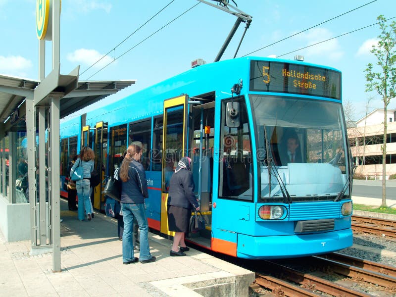 Tram at a stop stock image. Image of local, compound - 48628911