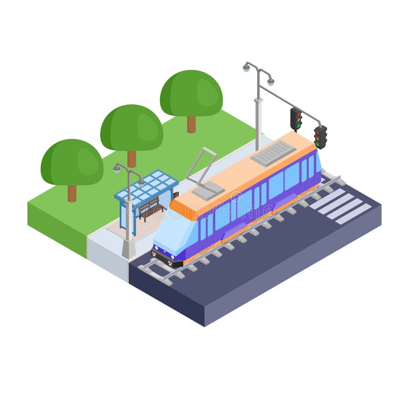 Tram at Stop Isometric Icon Image in on Stocks Stock Vector ...
