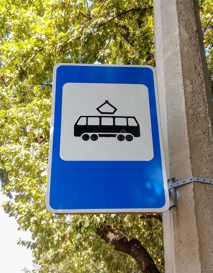 Road Sign - Blue Tram Stop Sign Stock Photo - Image of urban, town ...