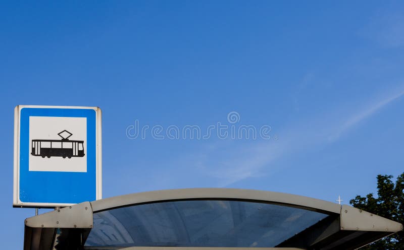 Tram stop sign stock image. Image of city, travel, open - 327692403