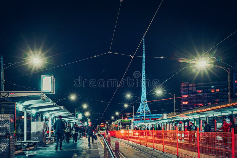 Tram stop and tower editorial stock image. Image of urban - 357073064
