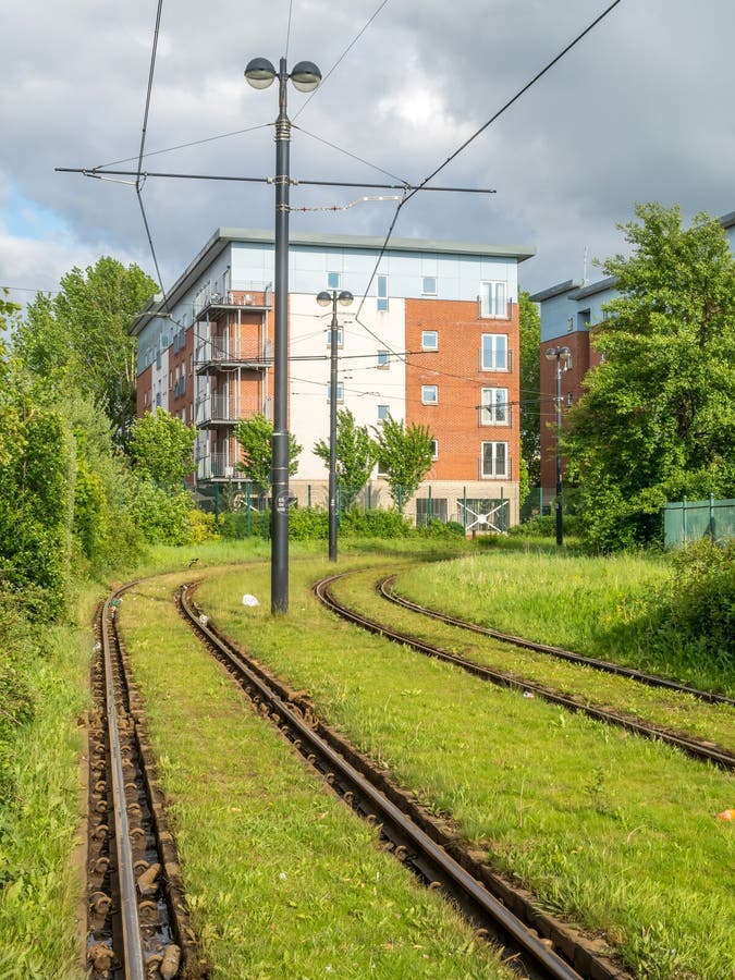 Tram track in Manchester stock image. Image of united - 74788361