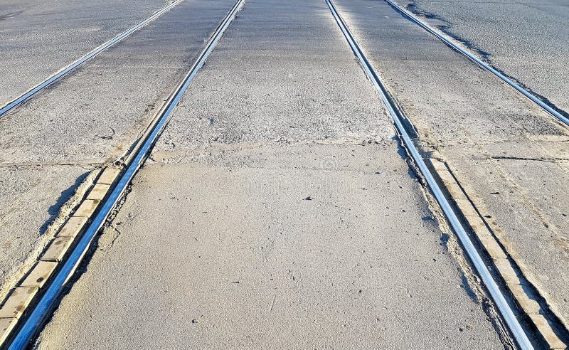 Tram Tracks and Asphalt Road Stock Image - Image of sunny, line: 144969391