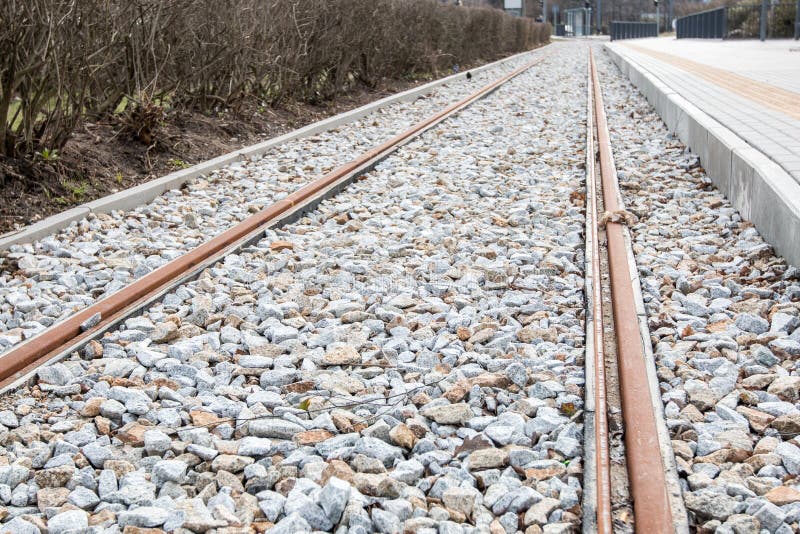 Tram tracks in the city stock photo. Image of tramway - 142641358