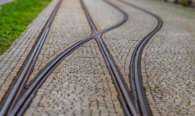 Tram Tracks Crossing on Cobblestone.. Stock Photo - Image of tram ...