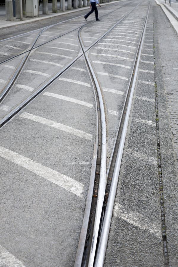 Tram Tracks in Dublin stock photo. Image of dublin, road - 52340198