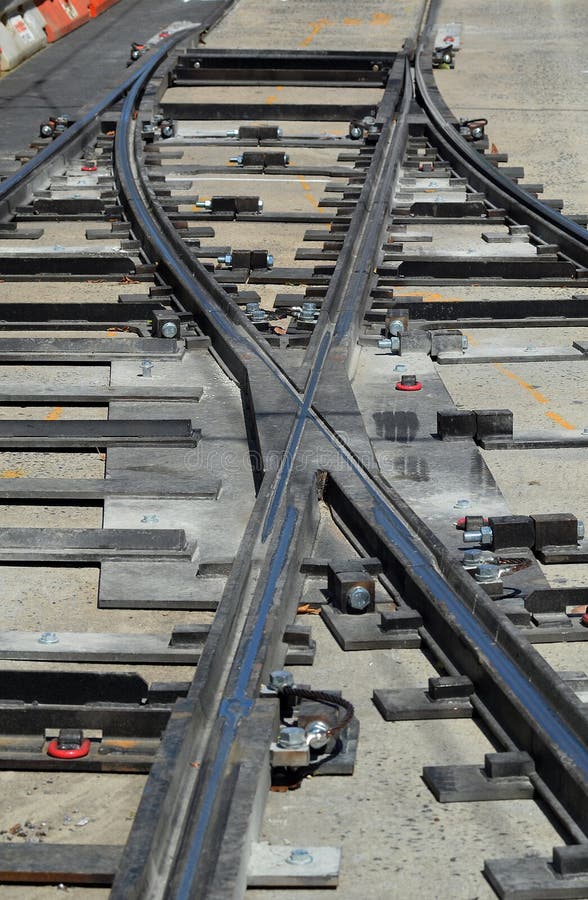 Tram Tracks Upgrade of Junction in Melbourne Stock Image - Image of ...