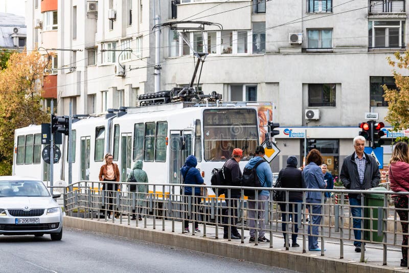 Tram in Traffic. Public Transport Bucharest, Romania, 2022 Editorial ...