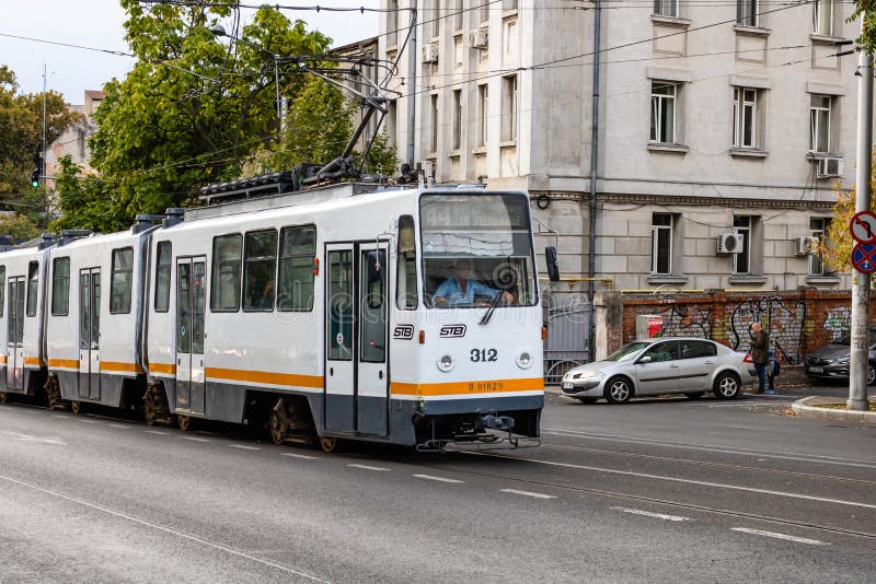 Tram in Traffic. Public Transport Bucharest, Romania, 2022 Editorial ...