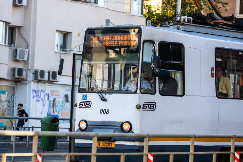 Tram in Traffic. Public Transport Bucharest, Romania, 2022 Editorial ...