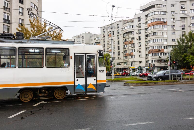 Tram in Traffic. Public Transport Bucharest, Romania, 2022 Editorial ...