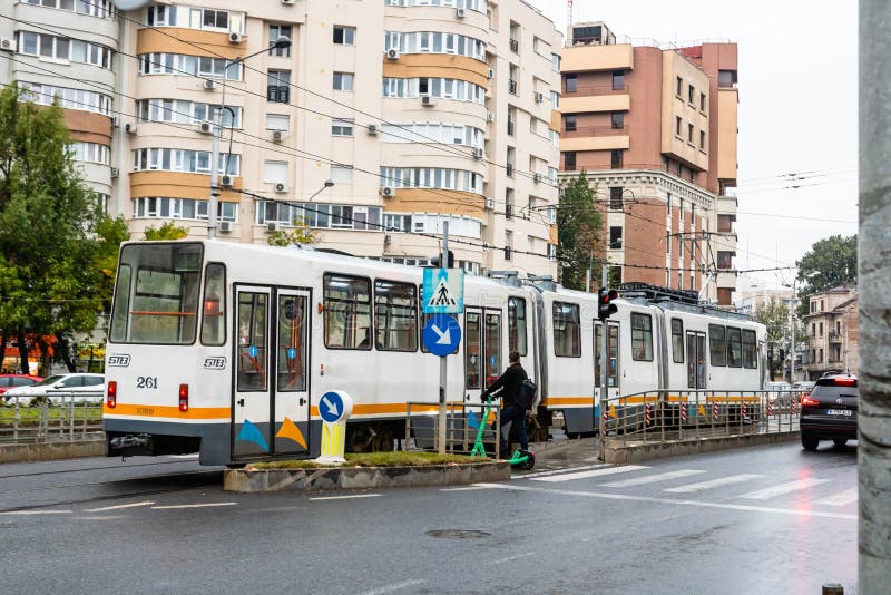 Tram in Traffic. Public Transport Bucharest, Romania, 2022 Editorial ...