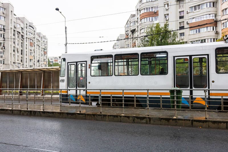 Tram in Traffic. Public Transport Bucharest, Romania, 2022 Editorial ...