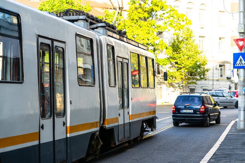 Tram in Traffic. Public Transport Bucharest, Romania, 2022 Editorial ...