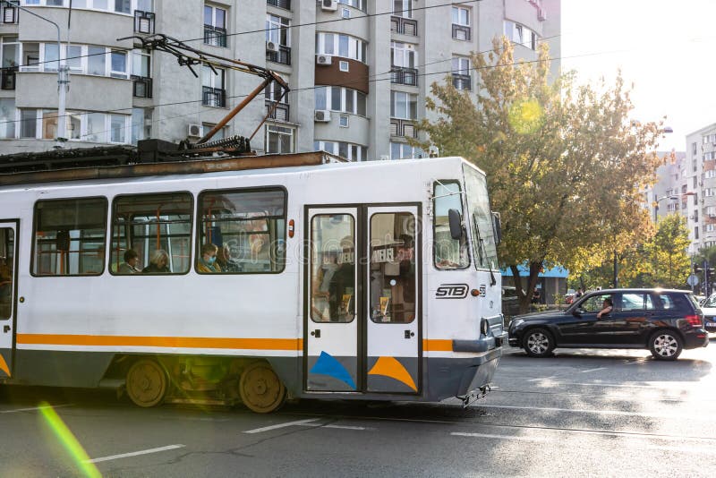 Tram in Traffic. Public Transport Bucharest, Romania, 2022 Editorial ...
