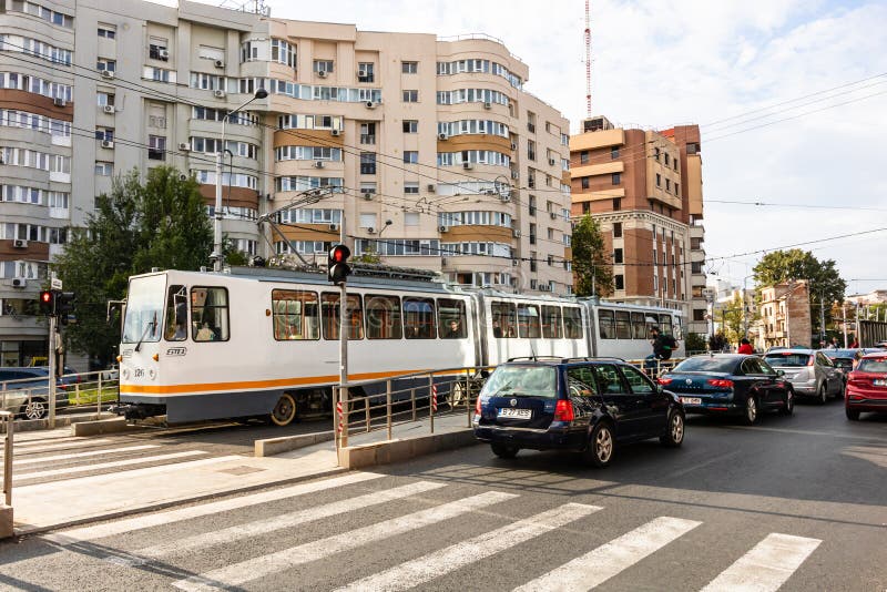 Tram in Traffic. Public Transport Bucharest, Romania, 2022 Editorial ...