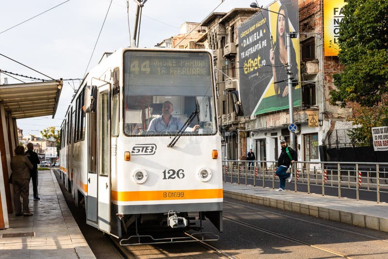 Tram in Traffic. Public Transport Bucharest, Romania, 2022 Editorial ...